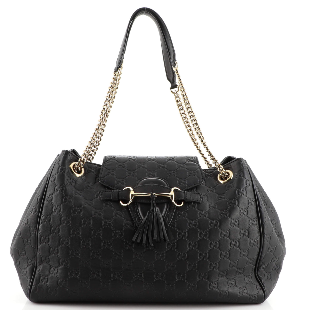 Gucci Emily Flap Shoulder Bag Guccissima Leather Large Black 2058382