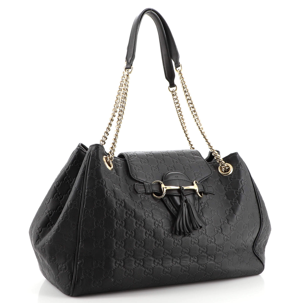 Gucci Emily Flap Shoulder Bag Guccissima Leather Large Black 2058382