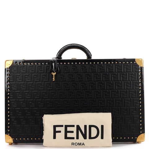 Fendi Rigid Travel Trunk Zucca Embossed Leather with Patent Large Black ...