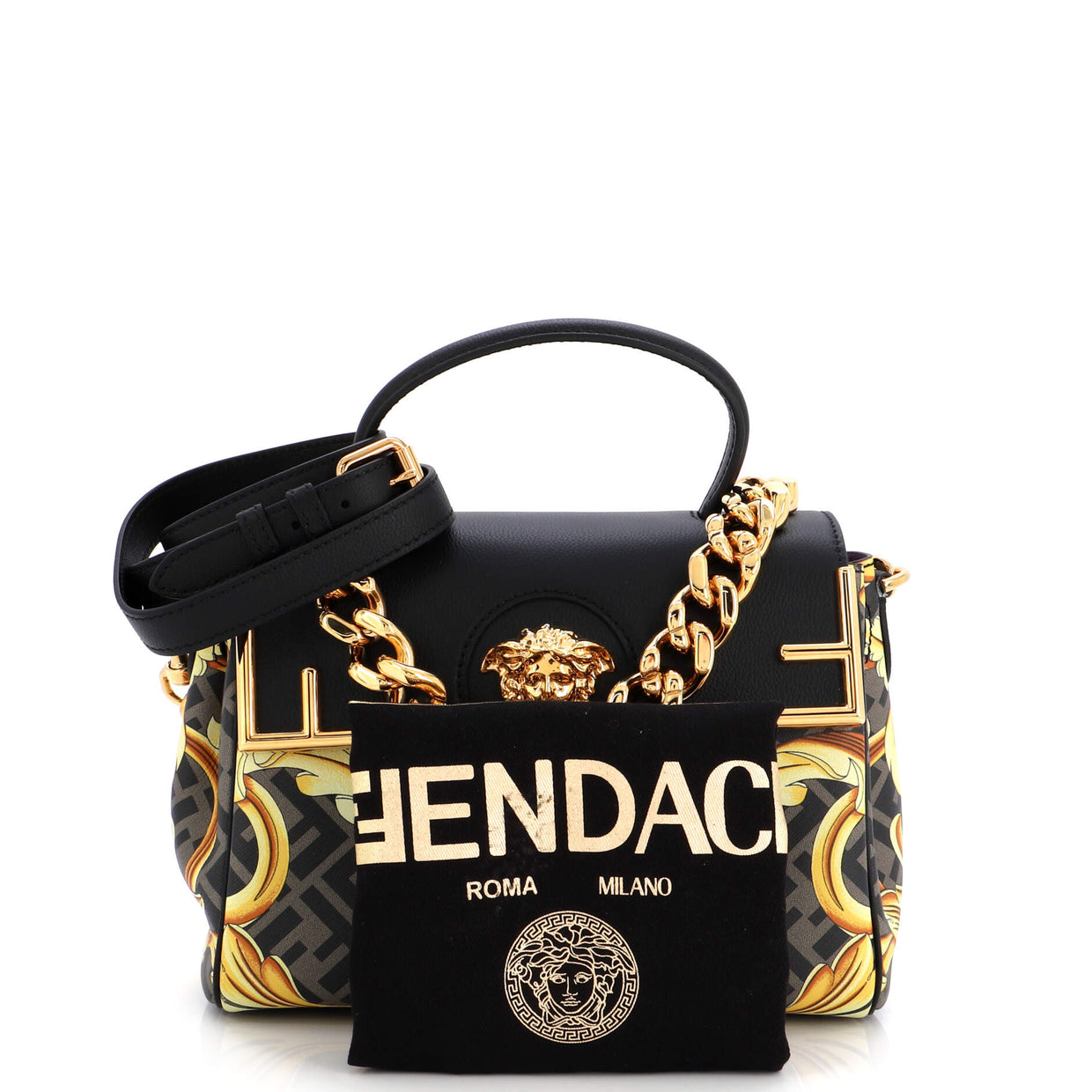 Versace x Fendi Fendace La Medusa Top Handle Bag Printed Laminated ...