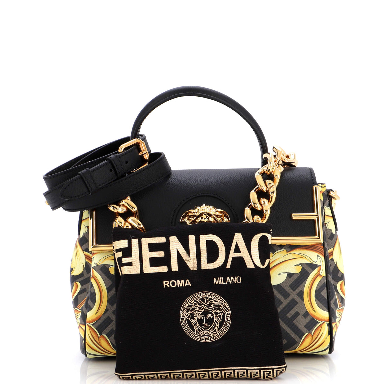 Versace x Fendi Fendace La Medusa Top Handle Bag Printed Laminated ...