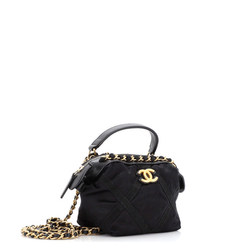 Chanel Top Handle Clutch with Chain Nylon with Grosgrain Mini Black 2141882
