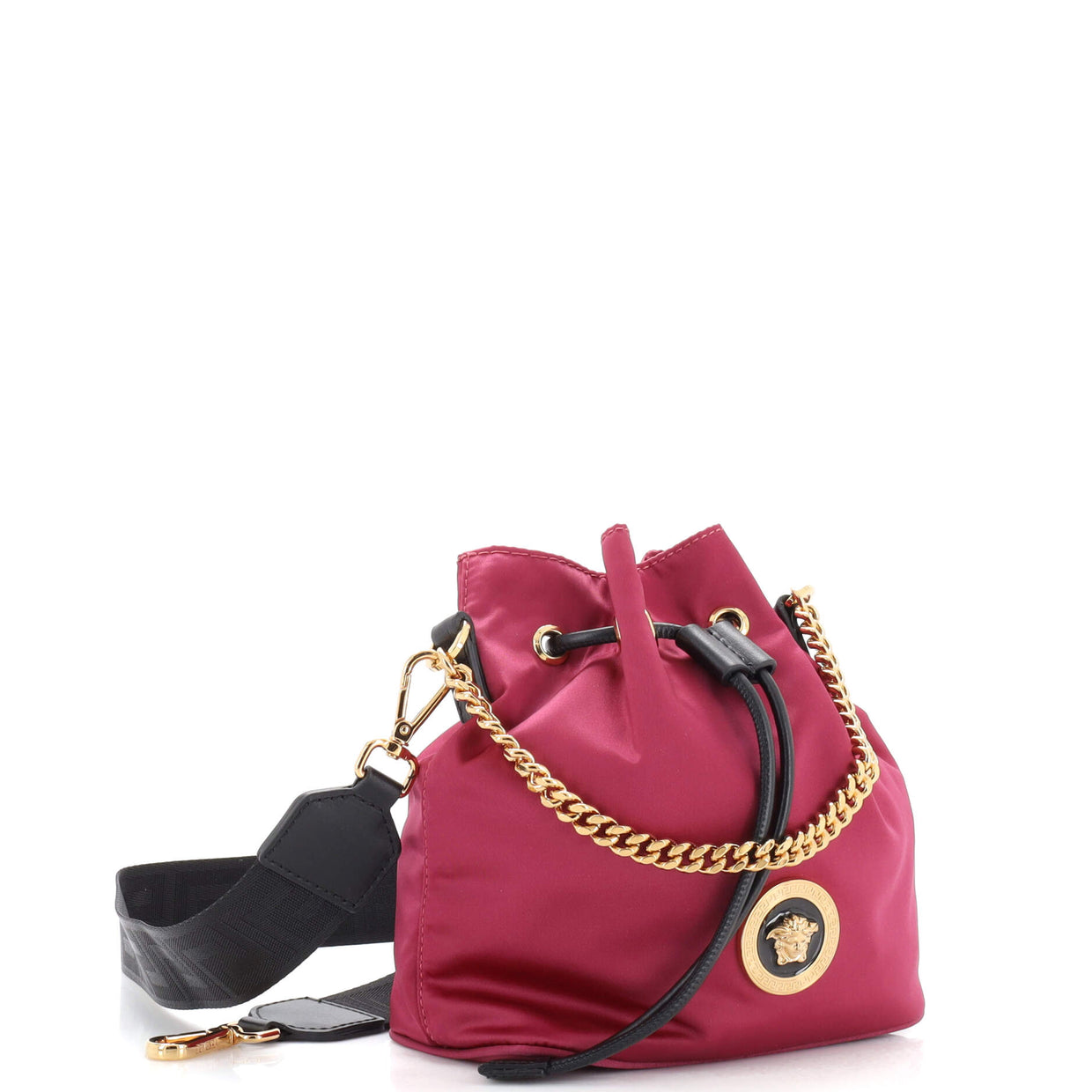 Versace Medusa Convertible Drawstring Bucket Bag Nylon Small Pink 2143652
