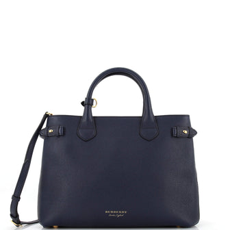 Burberry Banner Tote Leather and House Check Canvas Medium Blue 2150941