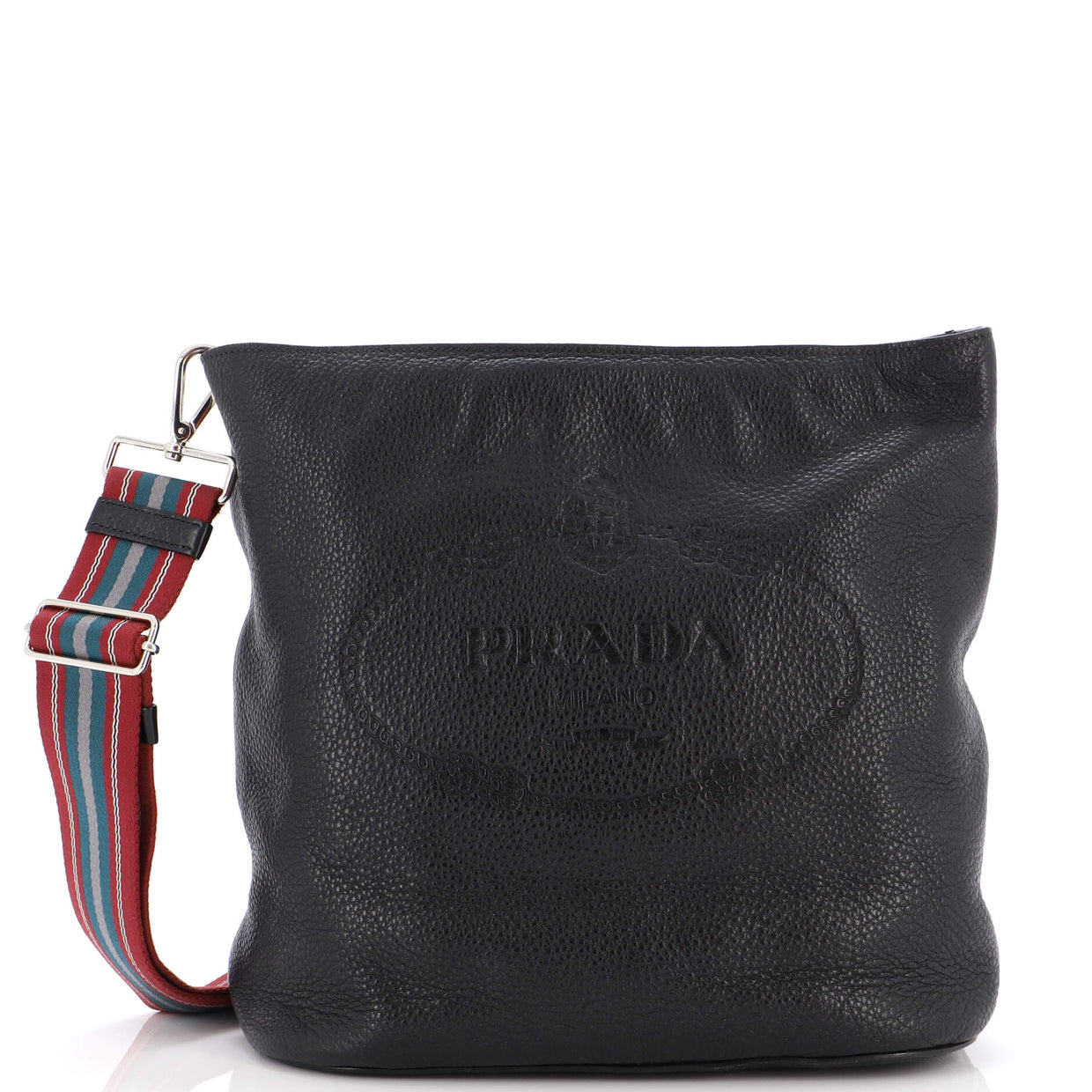 Prada Logo Bucket Messenger Bag Vitello Phenix Medium Black 2164012