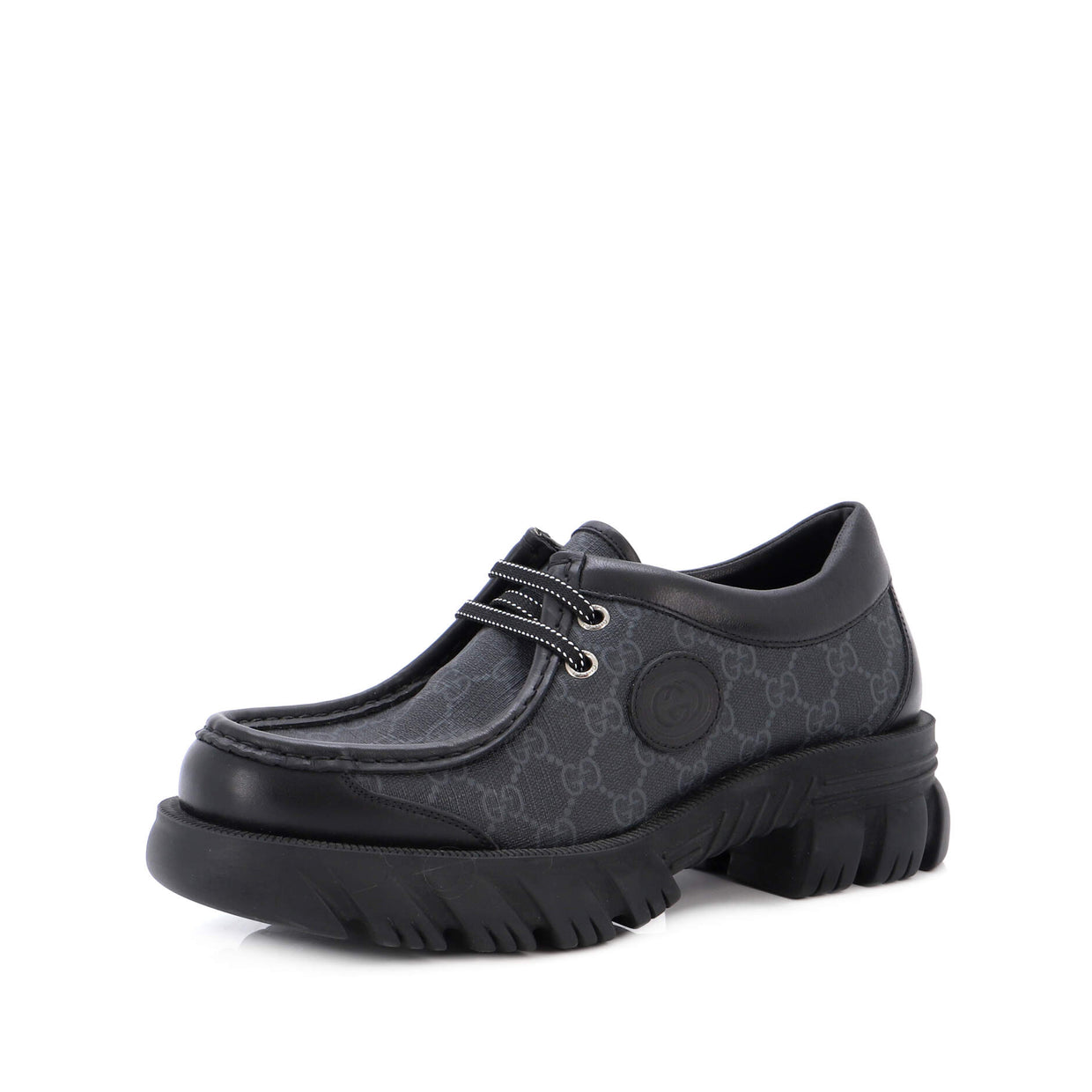 Gucci Women's GG Lug Sole Lace Up Derby Shoes GG Coated Canvas and ...