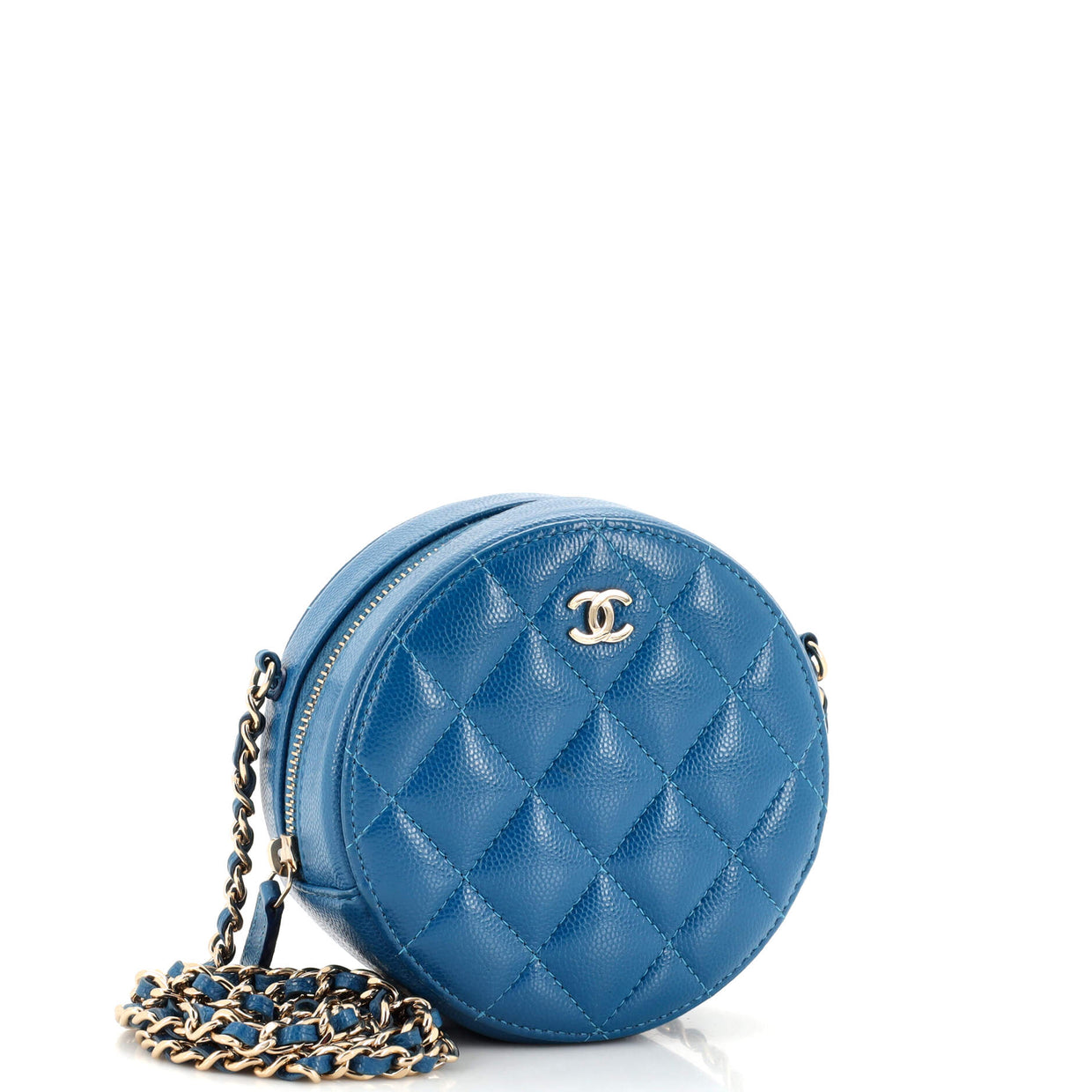 Chanel Round Clutch with Chain Quilted Caviar Mini Blue 2217632