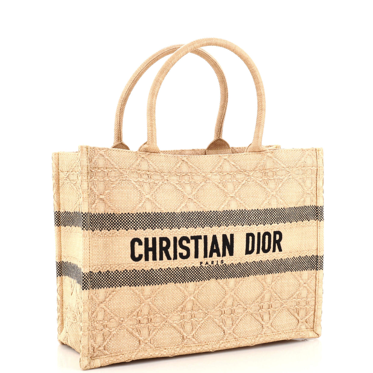 Christian Dior Book Tote Cannage Embroidered Raffia Medium Neutral 2224477