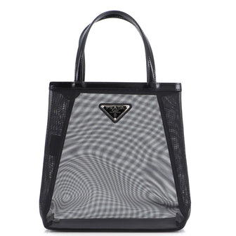 Prada Logo Open Tote Mesh Small Black 224797374