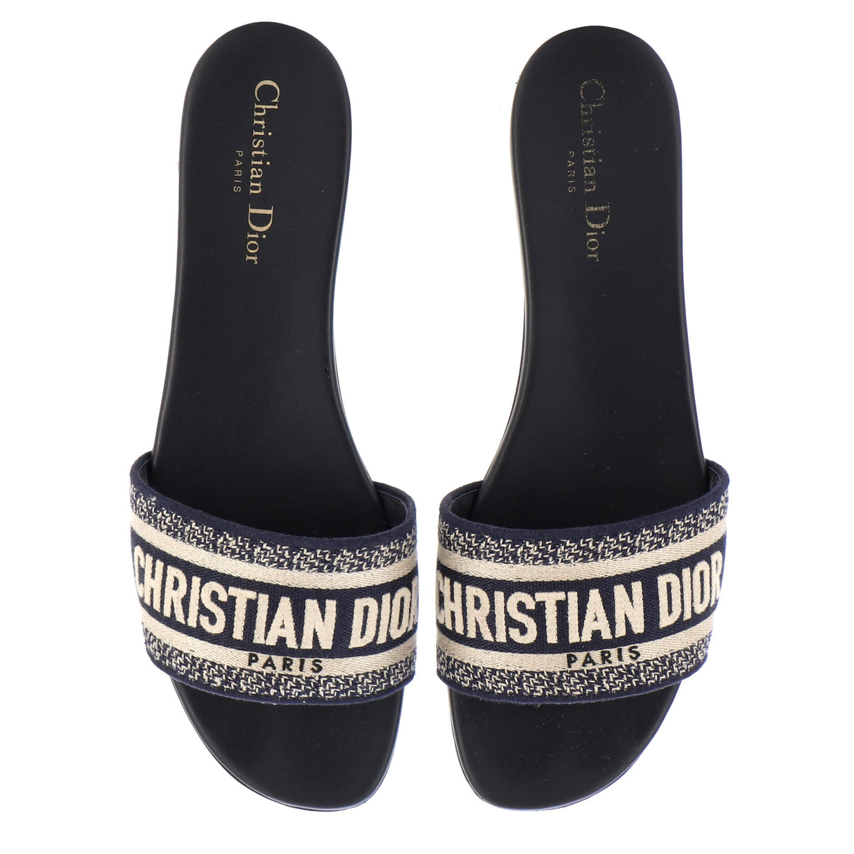 Christian Dior Women's Dway Flat Sandals Embroidered Canvas Blue 2248911