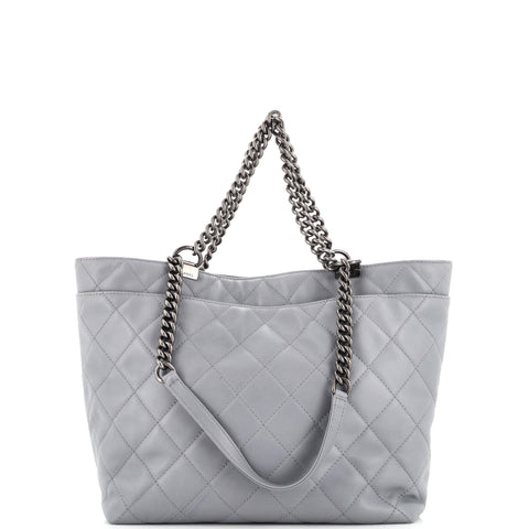 Chanel Shopping In Chains Tote Quilted Calfskin Large Gray 2272902