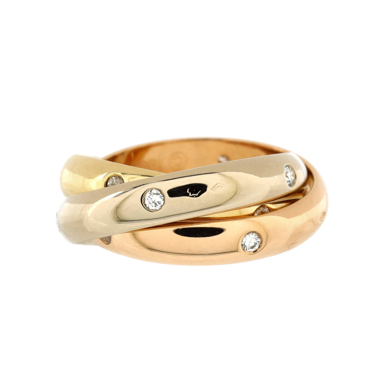 Cartier 15 Diamond Trinity Ring 18K Tricolor Gold with Diamonds ...