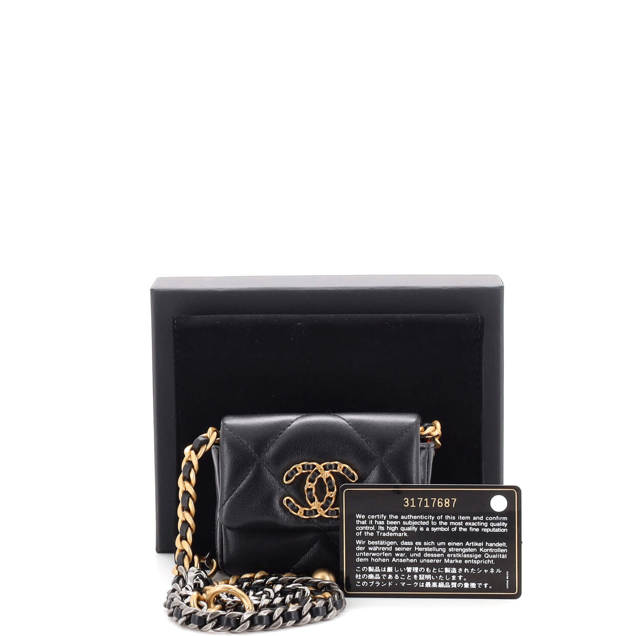 Chanel 19 Convertible Flap Coin Purse With Chain Quilted Lambskin Black ...