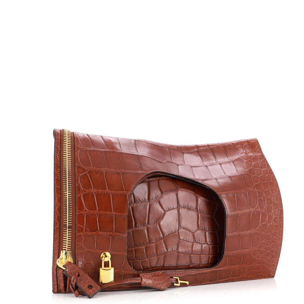 Tom Ford Alix Fold Over Bag Alligator Medium Brown 2380223