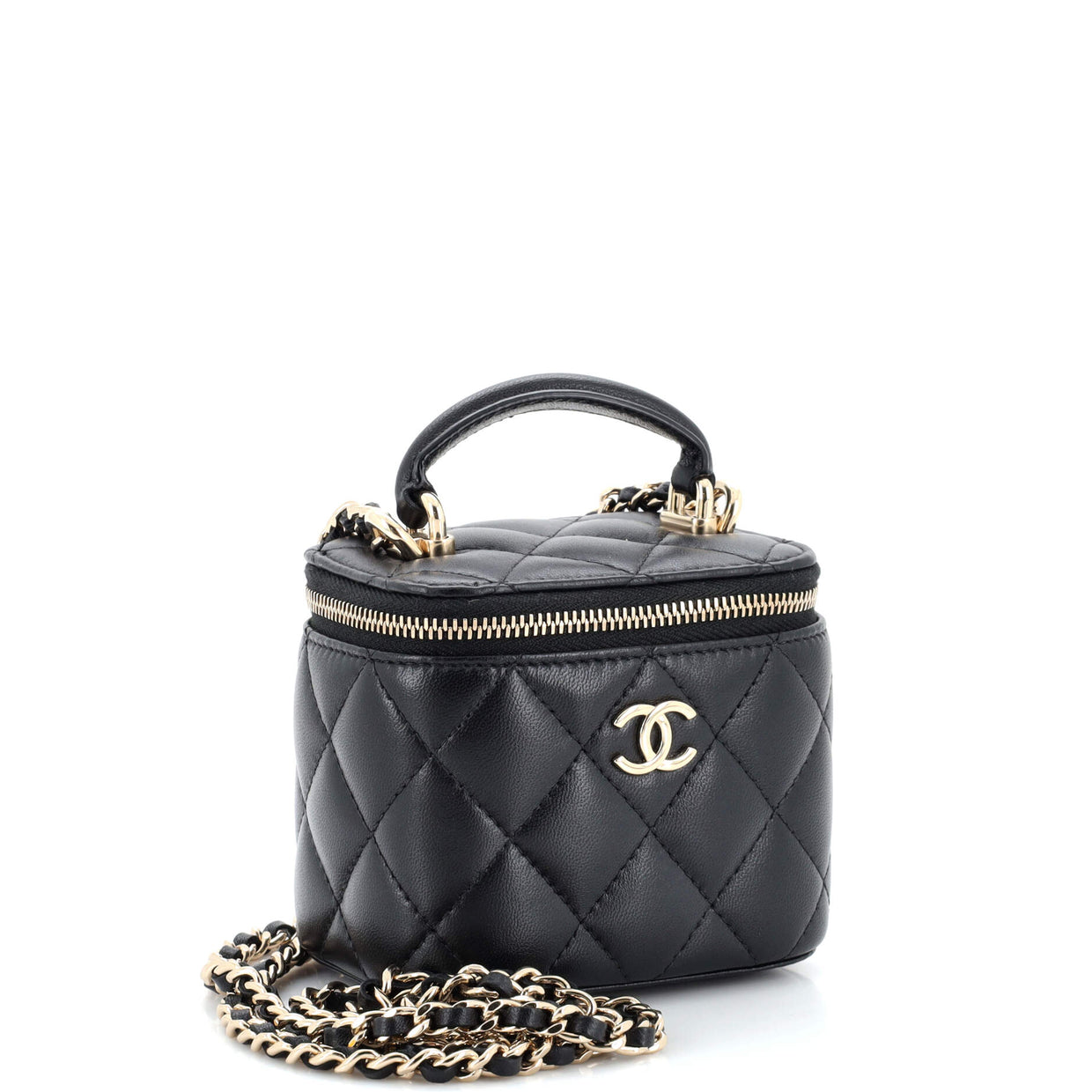 Chanel Classic Top Handle Vanity Case with Chain Quilted Lambskin Mini ...