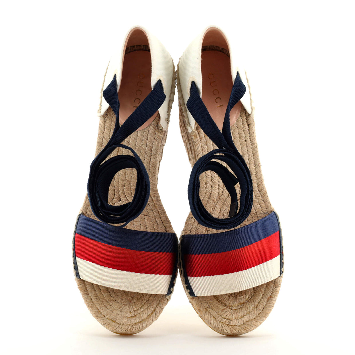 Gucci Women' Web Ankle Wrap Wedge Espadrilles Canvas Multicolor 2421371