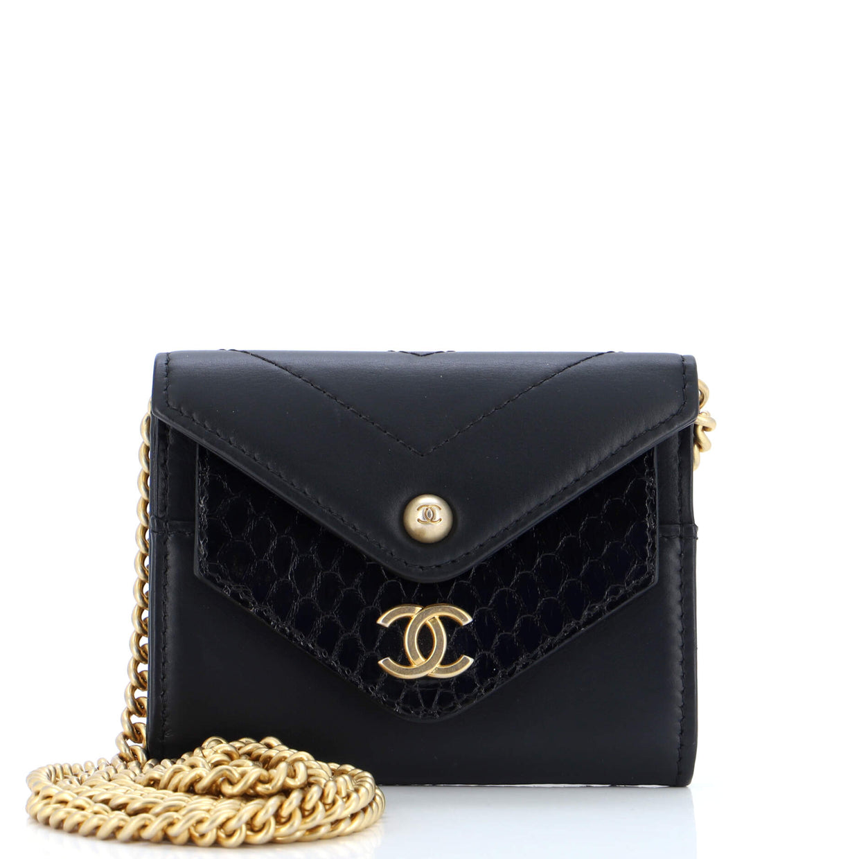 Chanel Envelope Flap Card Case on Chain Chevron Quilted Calfskin and ...