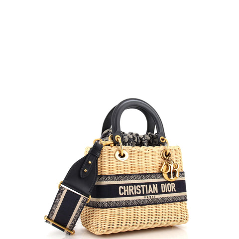 Christian Dior Lady Dior Bag Wicker and Oblique Canvas Medium Blue ...