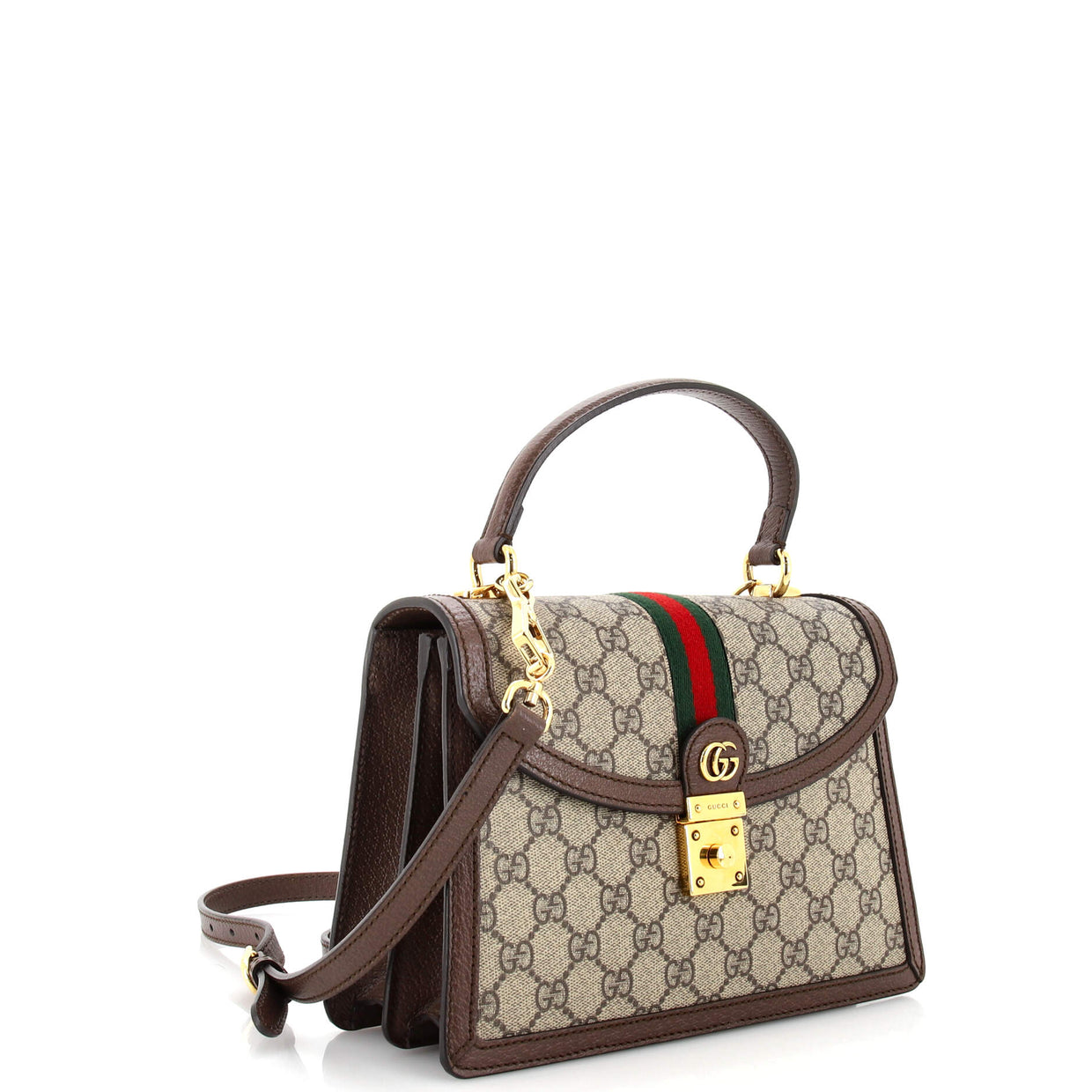 Gucci Ophidia Flap Top Handle Bag GG Coated Canvas Small Brown 2454971