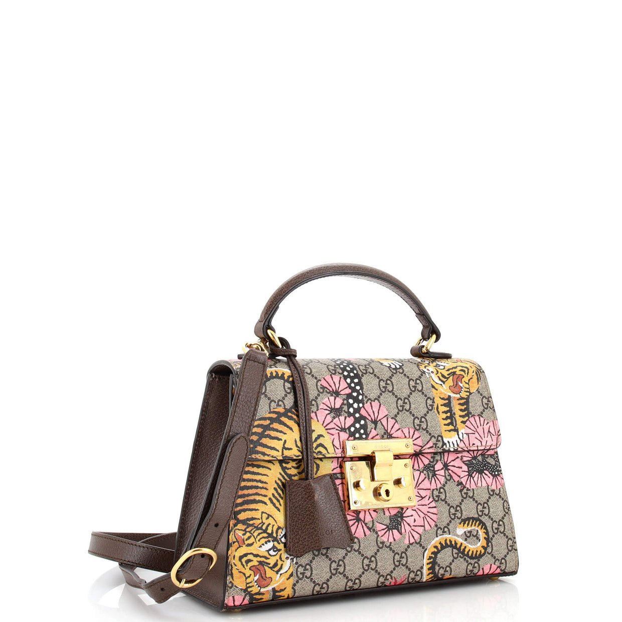 Gucci Padlock Top Handle Bag Bengal Print GG Coated Canvas Small Brown ...