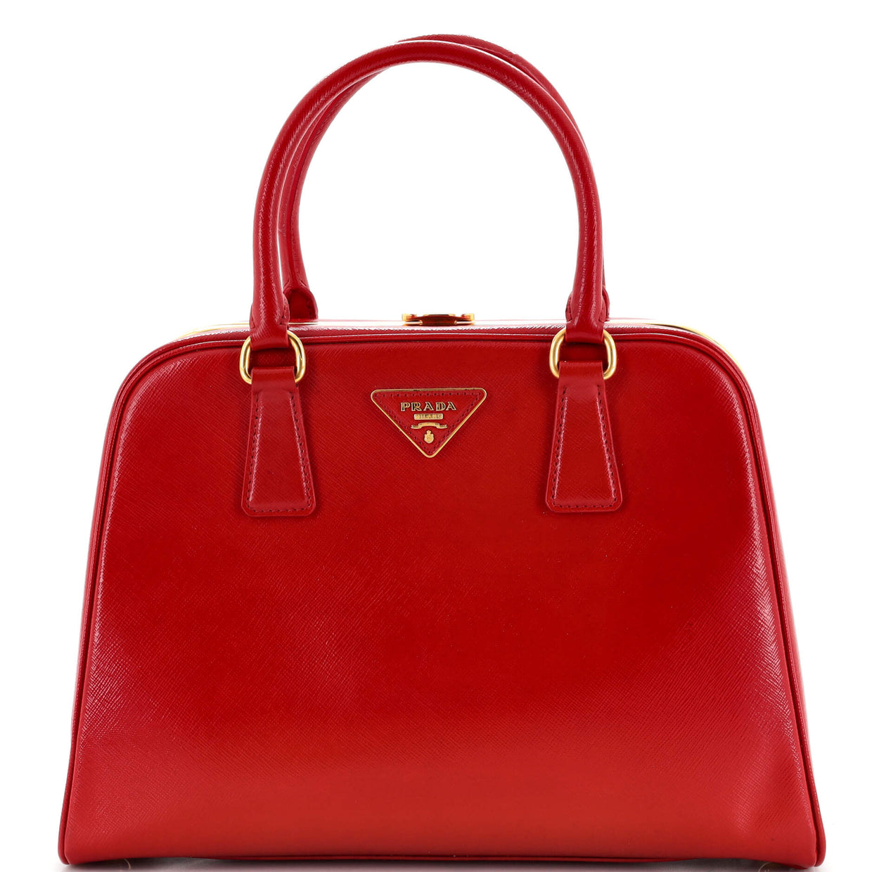 Prada Pyramid Top Handle Bag Vernice Saffiano Leather Medium Red 2503511