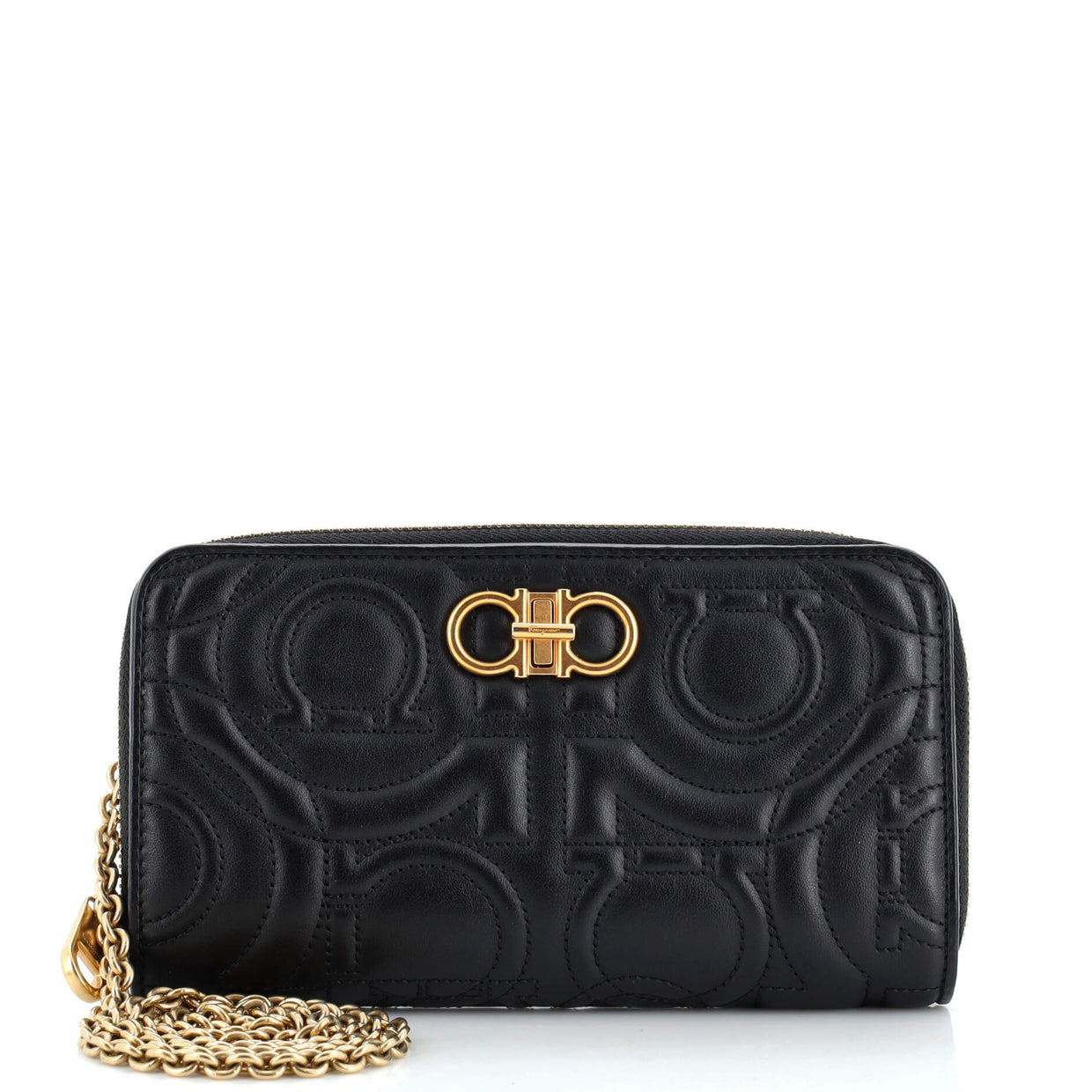 Salvatore Ferragamo Double Gancio Zip Wallet on Chain Gancini Quilted ...