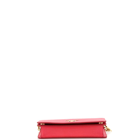 Prada Wristlet Wallet on Chain Saffiano Leather Mini Pink 251787396