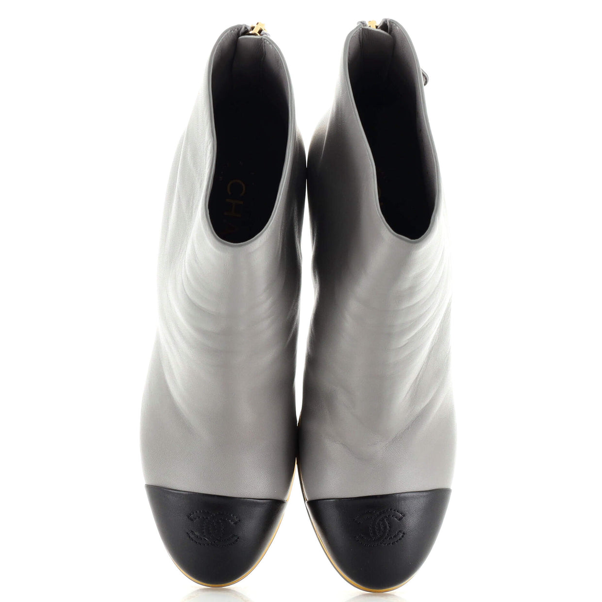 Chanel Women's CC Cap Toe Wedge Ankle Boots Leather Gray 2518617