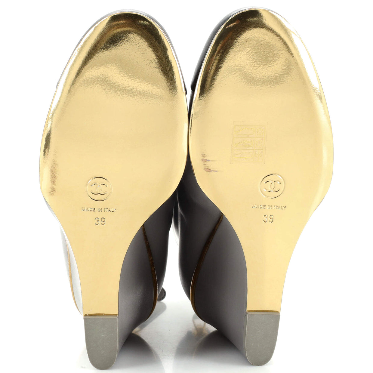 Chanel Women's CC Cap Toe Wedge Ankle Boots Leather Gray 2518617