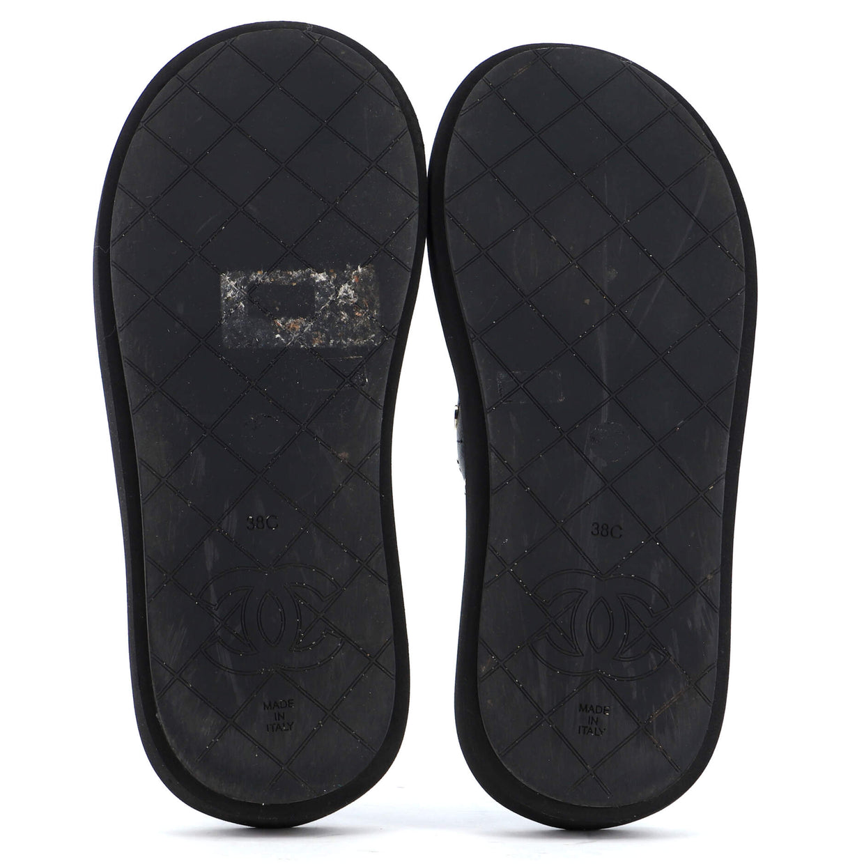 Chanel Women's Charm Padded Thong Sandals Quilted Lambskin Black 2532341