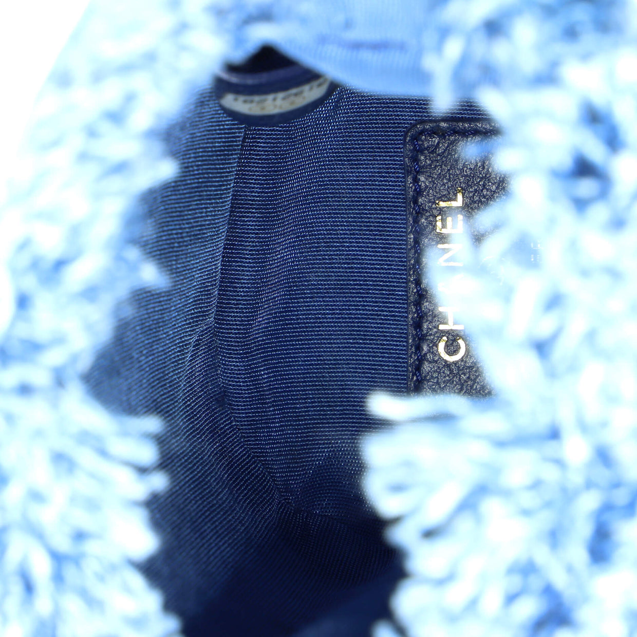 Chanel Denim Mood Chain Bucket Bag Logo Printed Quilted Fringe Denim ...