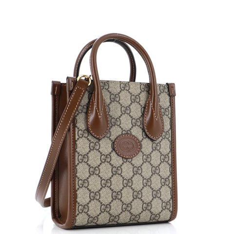 Gucci Interlocking G Patch Tote GG Coated Canvas Mini Brown 25410942