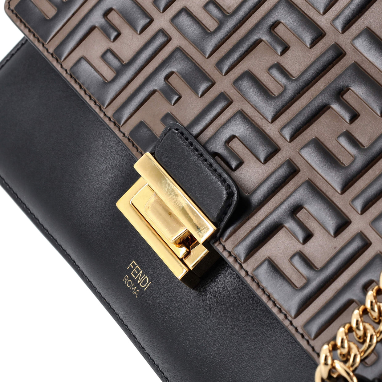 Fendi Kan U Shoulder Bag Zucca Embossed Leather Medium Black 2541981