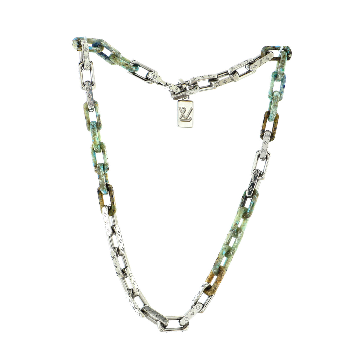 Louis Vuitton Monogram Chain Necklace Metal with Plexiglass Blue 25504364