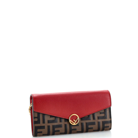 Fendi F is Fendi Continental Chain Wallet Zucca Embossed Leather Brown ...