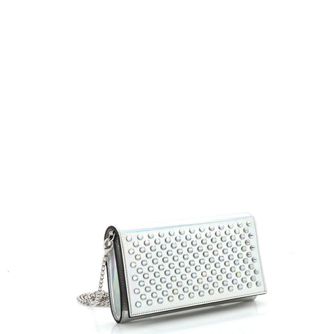 Christian Louboutin Paloma Clutch Spiked Holographic Leather Metallic ...