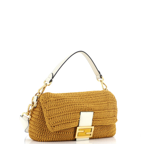 Fendi Baguette NM Bag Woven Crochet Medium Yellow 2594581