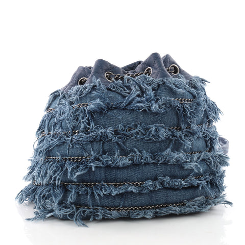Buy Chanel Drawstring Charm Bucket Bag Fringe Denim Blue 3387505