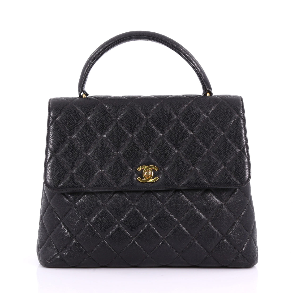 Chanel Vintage Classic Top Handle Flap Bag Quilted Caviar 36490114