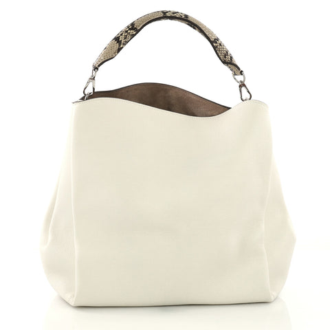 Louis Vuitton Babylone Handbag Leather and Python MM White 3694017