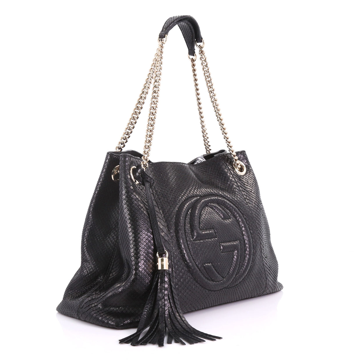 Gucci Soho Chain Strap Shoulder Bag Python Medium Black 3782956