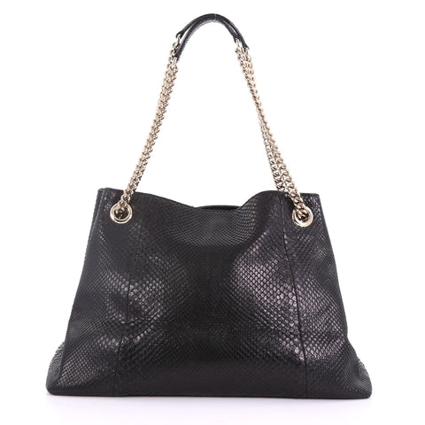 Gucci Soho Chain Strap Shoulder Bag Python Medium Black 3782956