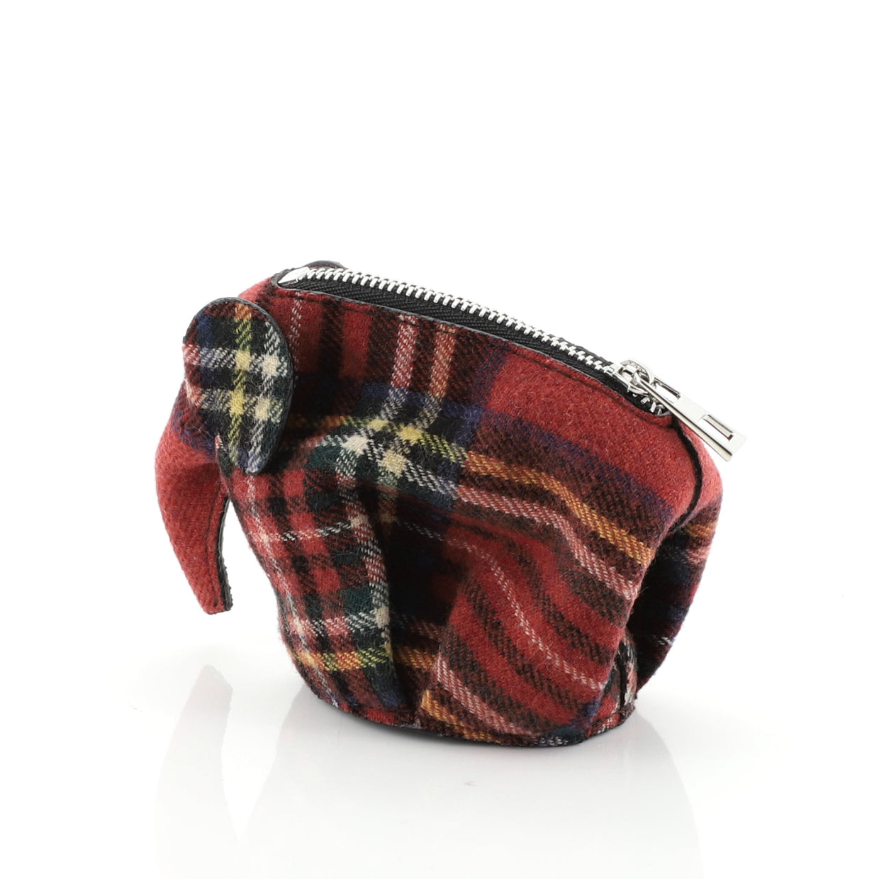 Loewe Elephant Coin Purse Tartan Wool Red 4500348