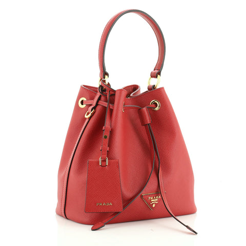 Prada Top Handle Bucket Bag Saffiano Leather Small Red 486781
