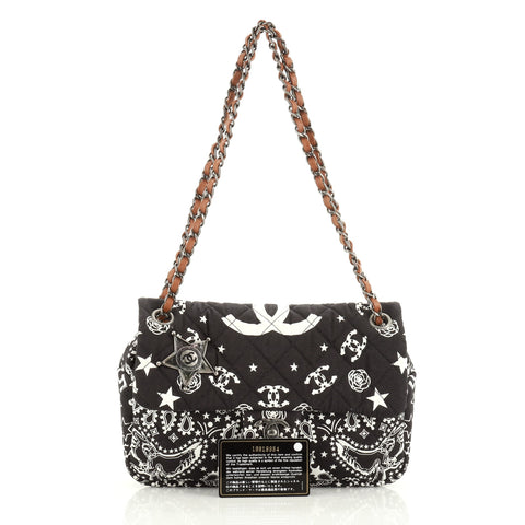 Chanel Paris-Dallas Bandana Flap Bag Quilted Canvas Medium Black 5120098