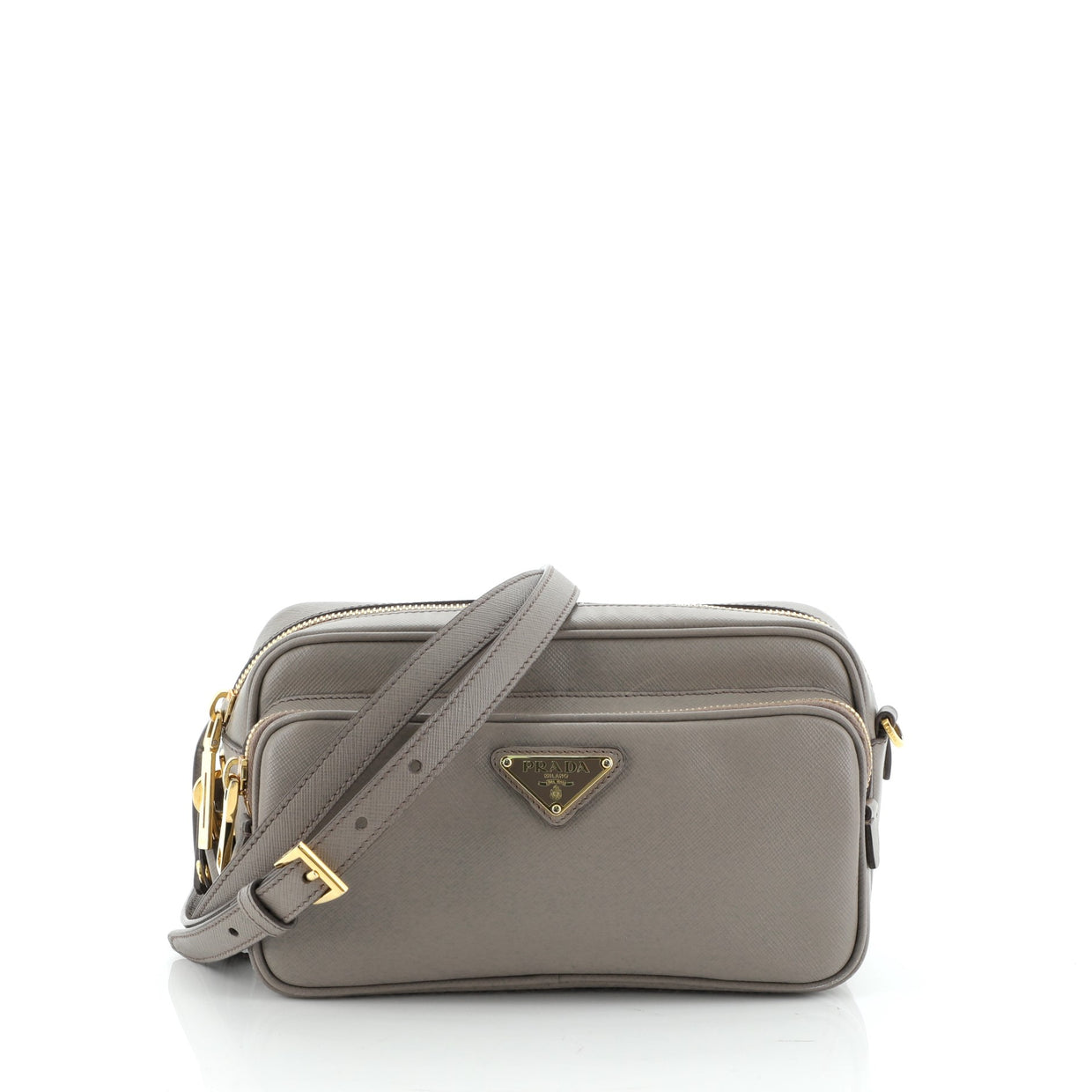 Prada Front Pocket Crossbody Bag Saffiano Leather Small Gray 513071