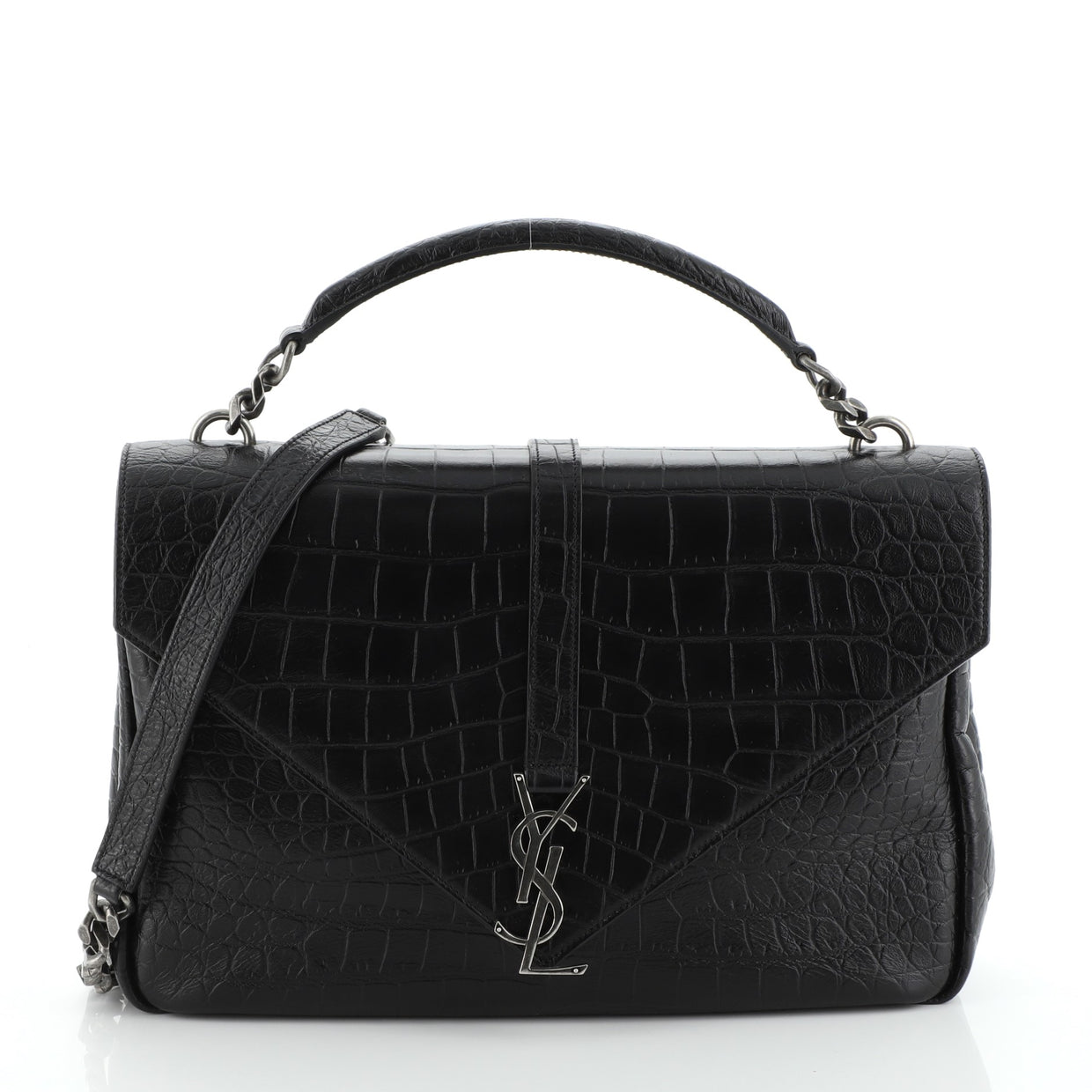 Saint Laurent Classic Monogram College Bag Crocodile Embossed Leather ...