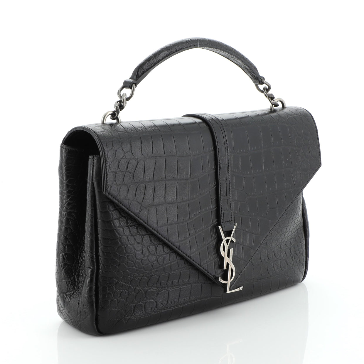 Saint Laurent Classic Monogram College Bag Crocodile Embossed Leather ...