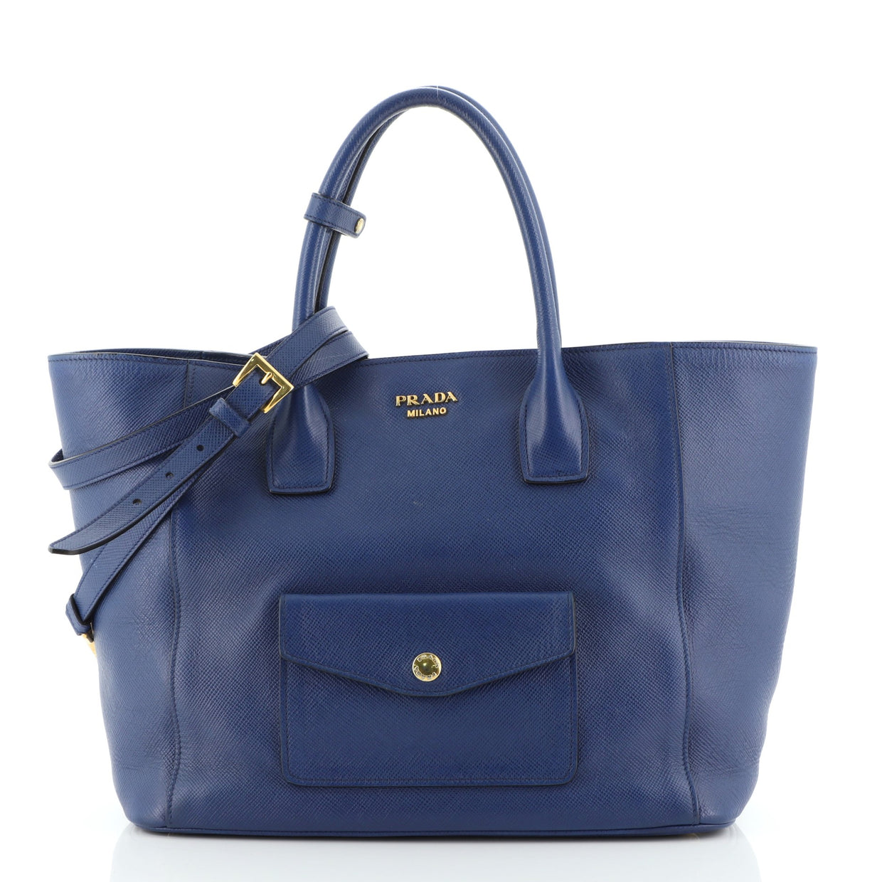 Prada Front Pocket Convertible Tote Saffiano Leather Blue 60534140
