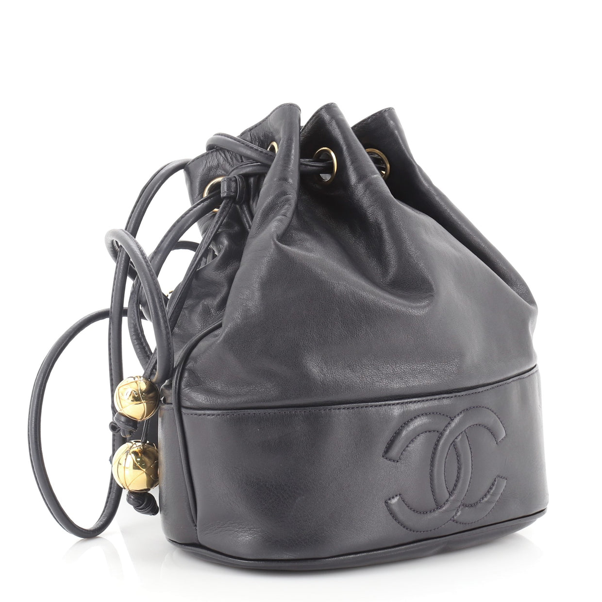Chanel Vintage CC Drawstring Bucket Bag Lambskin Small Blue 6575933
